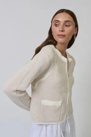 Central Park West Celeste Tweed Yarn Zip-up Jacket