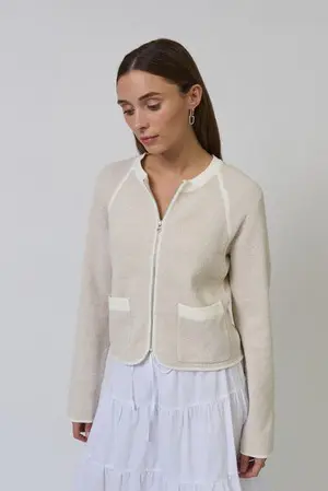 Central Park West Celeste Tweed Yarn Zip-up Jacket