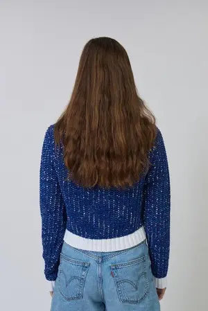 Central Park West Allie Cropped Chunky Cardigan - Blue Multi