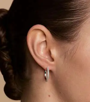 ASTRID & MIYU Rhodium-plated Pavé Hoop Earrings