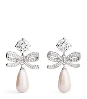 SELF-PORTRAIT Crystal Faux Pearl Teardrop Earrings - Silver