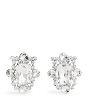 SELF-PORTRAIT Crystal Cluster Drop Earrings - Silver