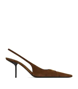 Saint Laurent Suede Babylone Slingback Pumps 75 - Brown