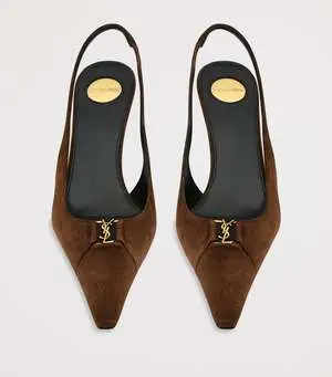 Saint Laurent Suede Babylone Slingback Pumps 75 - Brown