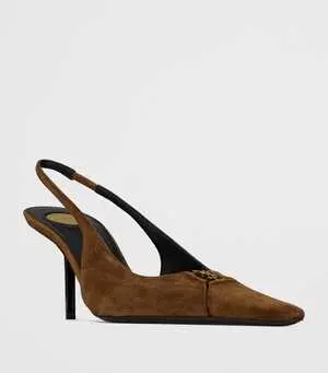 Saint Laurent Suede Babylone Slingback Pumps 75 - Brown