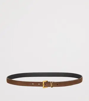 Saint Laurent Calfskin Cassandre Belt - Brown