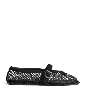 Alaïa Embellished Mesh Ballerina Flats - Black