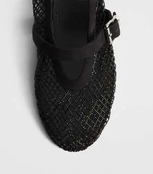 Alaïa Embellished Mesh Ballerina Flats - Black