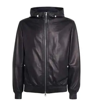BRETT JOHNSON Hooded Leather Jacket - Navy