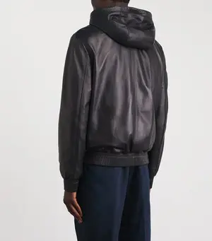 BRETT JOHNSON Hooded Leather Jacket - Navy