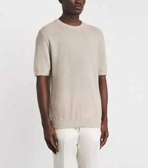 BRETT JOHNSON Linen-silk Herringbone T-shirt