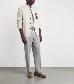BRETT JOHNSON Wool-silk-linen Drawstring Trousers - Grey