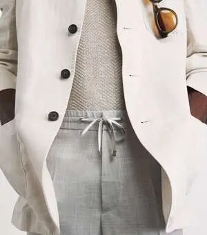 BRETT JOHNSON Wool-silk-linen Drawstring Trousers - Grey