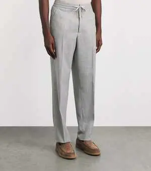 BRETT JOHNSON Wool-silk-linen Drawstring Trousers - Grey