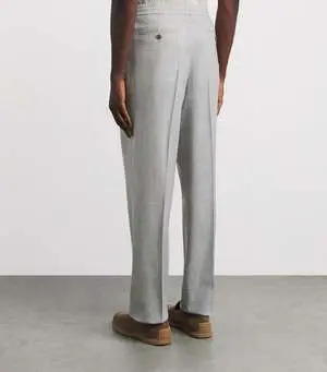 BRETT JOHNSON Wool-silk-linen Drawstring Trousers - Grey
