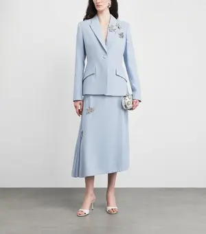Erdem Wool Crepe Draped Midi Skirt