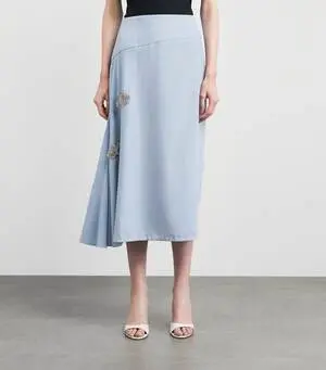 Erdem Wool Crepe Draped Midi Skirt