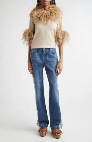 Dolce & Gabbana Feather Trim Cashmere Sweater - Beige