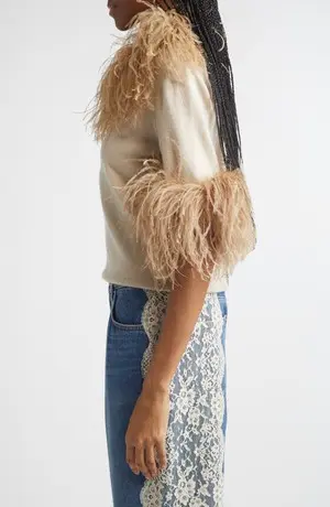 Dolce & Gabbana Feather Trim Cashmere Sweater - Beige