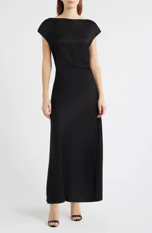 Sam Edelman Side Ruched Satin Maxi Dress - Black