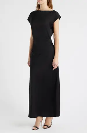 Sam Edelman Side Ruched Satin Maxi Dress - Black
