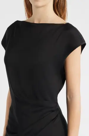 Sam Edelman Side Ruched Satin Maxi Dress - Black