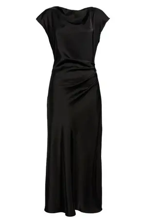 Sam Edelman Side Ruched Satin Maxi Dress - Black