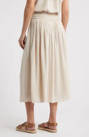 Caslon Pull-on Linen Blend Midi Skirt - Flax