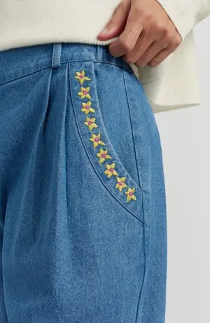 Chinti & Parker Chambray Daisy Wide-leg Trousers