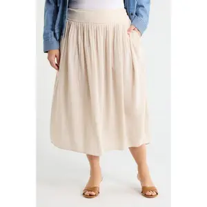 Caslon Pleated Linen Blend Midi Skirt - Flax