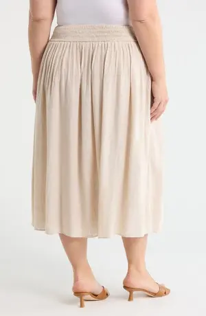 Caslon Pleated Linen Blend Midi Skirt