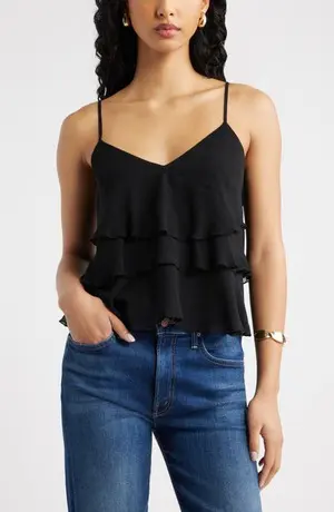 OPEN EDIT Ruffle Tiered Camisole - Black