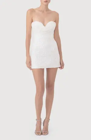 SAU LEE Lara Beaded Strapless Mini Dress