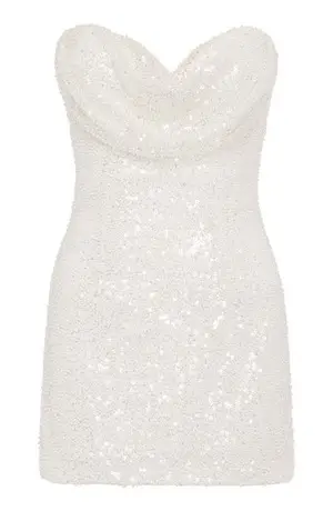 SAU LEE Lara Beaded Strapless Mini Dress