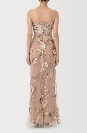 SAU LEE Pippa Floral Embellished Mesh Gown