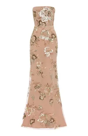 SAU LEE Pippa Floral Embellished Mesh Gown