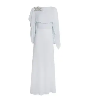 Erdem Silk Crystal Cape Gown