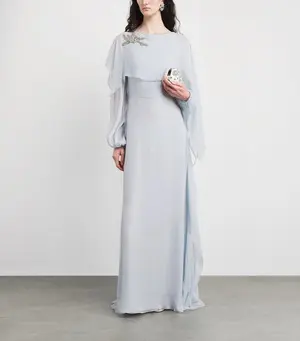 Erdem Silk Crystal Cape Gown