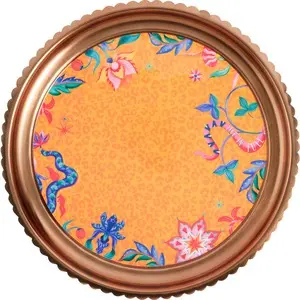 ZSA ZSA ZSU Nanpur Patterned Round Metal Decorative Tray 7x7 - Orange