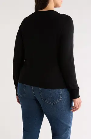 Caslon Merino Wool Blend Crewneck Cardigan - Black