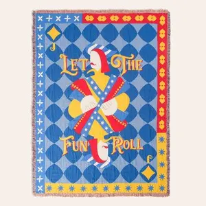 ZSA ZSA ZSU Novelas Fringed Jacquard 100% Cotton Throw Fun 54x71 - Blue