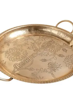 ZSA ZSA ZSU Nanpur Patterned Handle Round Metal Decorative Tray 19x16x3