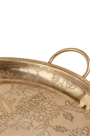 ZSA ZSA ZSU Nanpur Patterned Handle Round Metal Decorative Tray 19x16x3