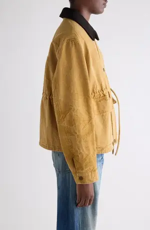 Acne Studios Canvas Work Jacket With Leather Collar - Rust Brown