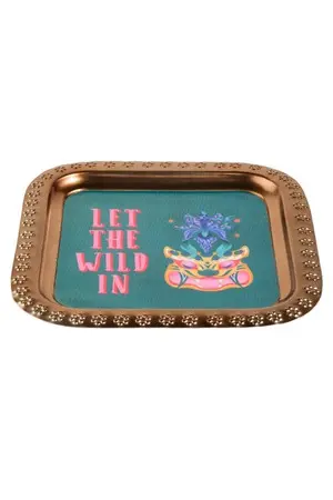ZSA ZSA ZSU Nanpur Patterned Square Metal Decorative Tray Wild 11x11