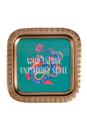 ZSA ZSA ZSU Nanpur Patterned Square Metal Decorative Tray Energy 11x11 - Green