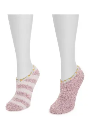 MUK LUKS Cozie Footie Socks Assorted 2-pack - Pink