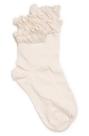 MUK LUKS Ruffle Crew Socks - Ivory