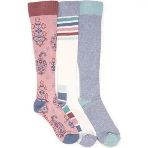 MUK LUKS Assorted Cotton-blend Compression Knee High Socks 3 Pack - Blush/blue