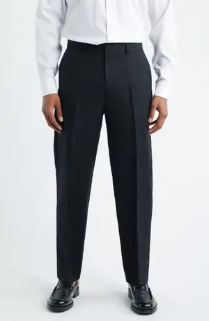 OPEN EDIT Linen Blend Tapered Leg Trousers - Black
